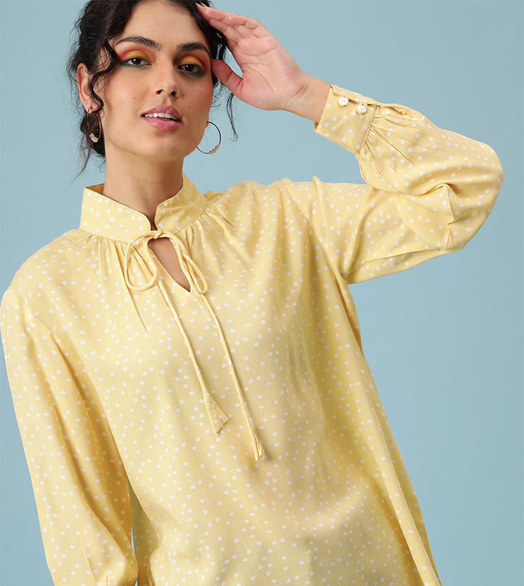 Buy HIS & HERS Self Designed Keyhole Neck Top In Yellow | 6thStreet UAE