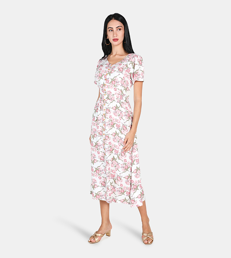 Buy HIS & HERS All Over Print Madi Dress In White | 6thStreet UAE