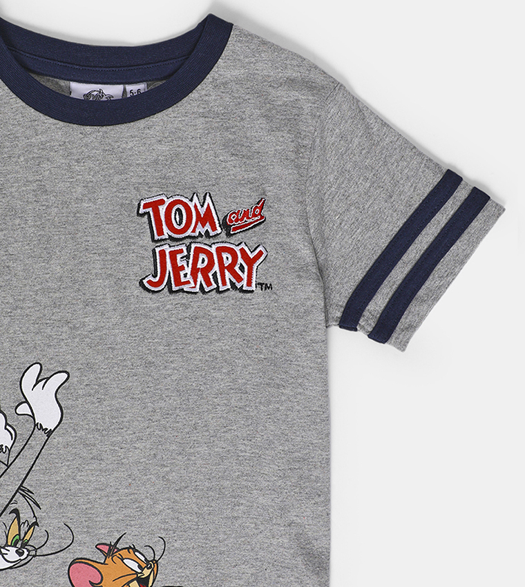 Buy HIS & HERS Boy Tom & Jerry Crew Neck T Shirt In Grey | 6thStreet Qatar