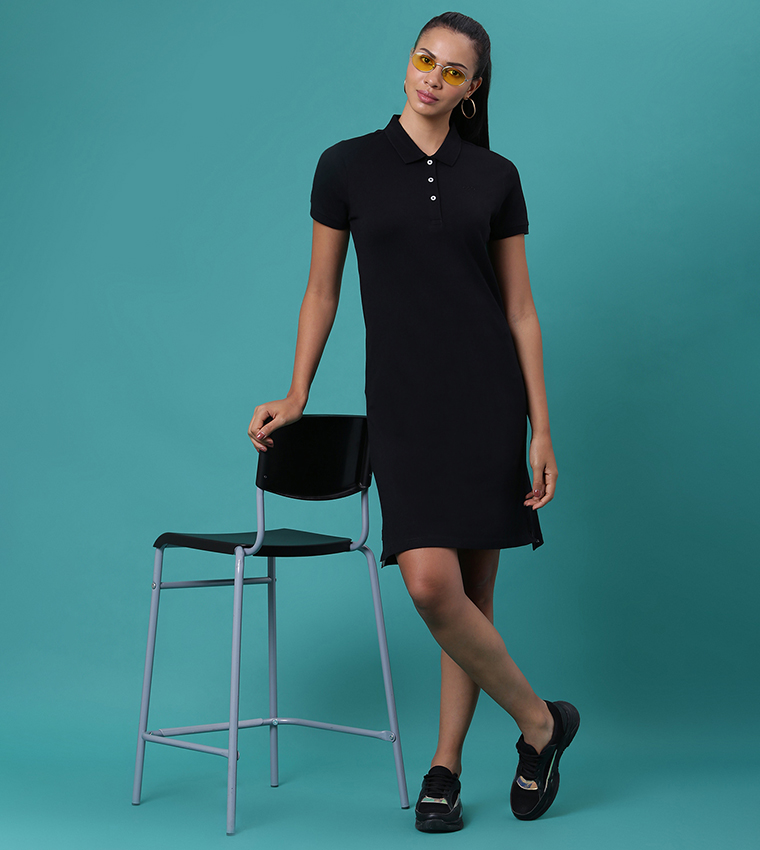 Buy HIS & HERS Solid Casual Polo Neck Dress In Black | 6thStreet UAE