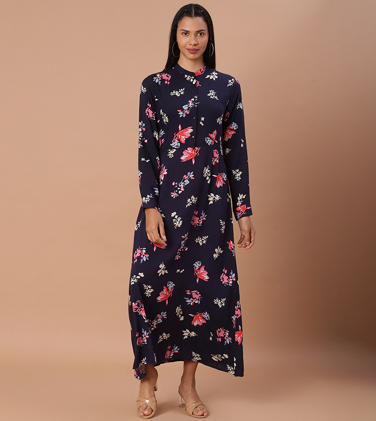 Buy HIS & HERS Floral Print Maxi Dress In Navy | 6thStreet Oman