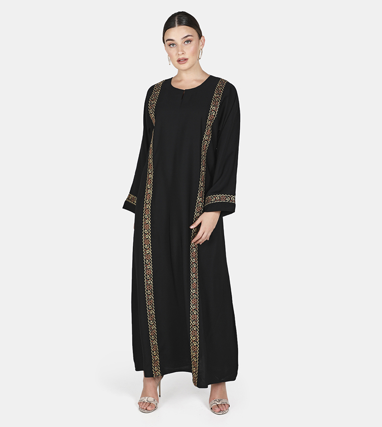 Buy HIS & HERS Printed And Embellished Abaya In Black | 6thStreet Kuwait