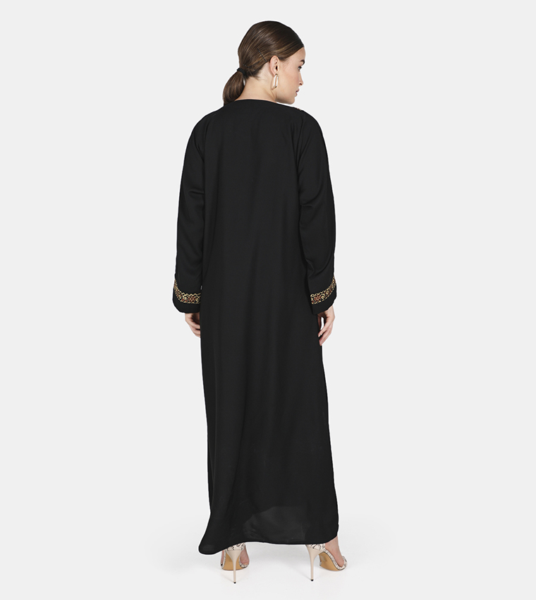 Buy HIS & HERS Printed And Embellished Abaya In Black | 6thStreet Kuwait