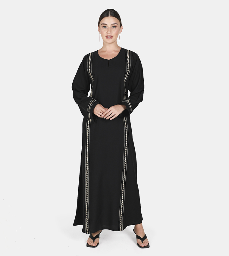 Buy HIS & HERS Printed And Embellished Abaya In Black | 6thStreet Bahrain