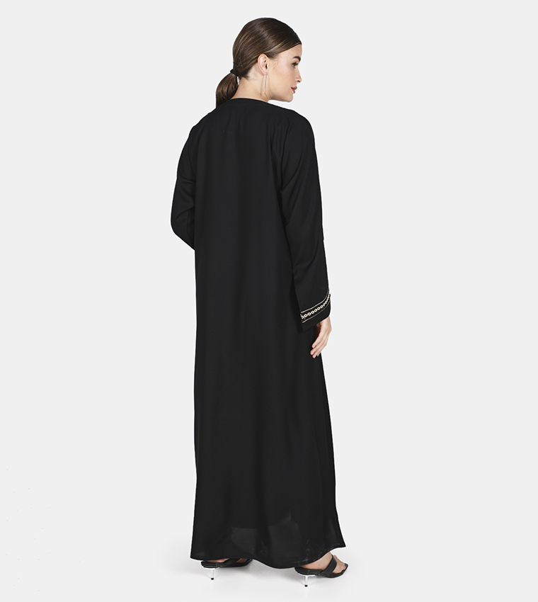 Buy HIS & HERS Printed And Embellished Abaya In Black | 6thStreet Bahrain