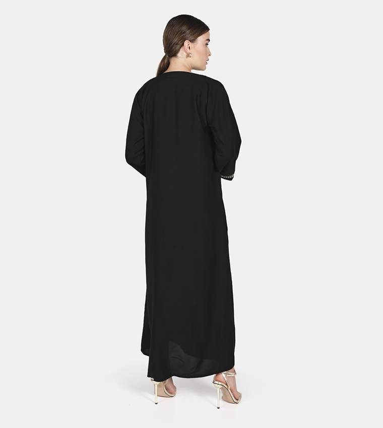 Buy HIS & HERS Printed And Embellished Abaya In Black | 6thStreet Bahrain