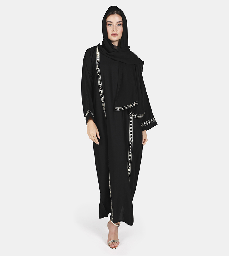 Buy HIS & HERS Printed And Embellished Abaya In Black | 6thStreet Bahrain