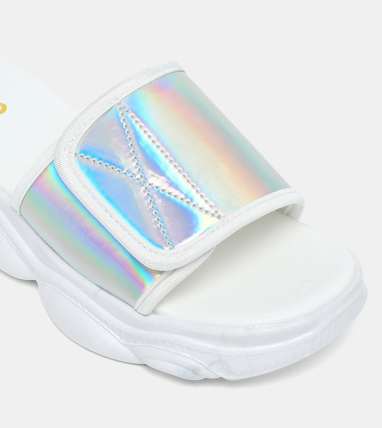 Buy HIS & HERS Holographic Slides In White | 6thStreet Qatar