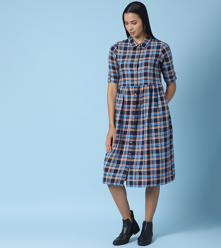 Buy HIS & HERS Plaid Check A Line Midi Dress In Multiple Colors ...