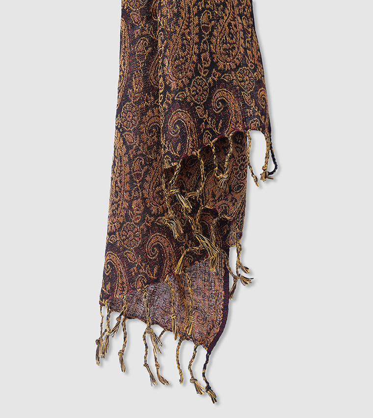 Buy HIS & HERS Paisley Motif Woven Scarf In Brown | 6thStreet Qatar