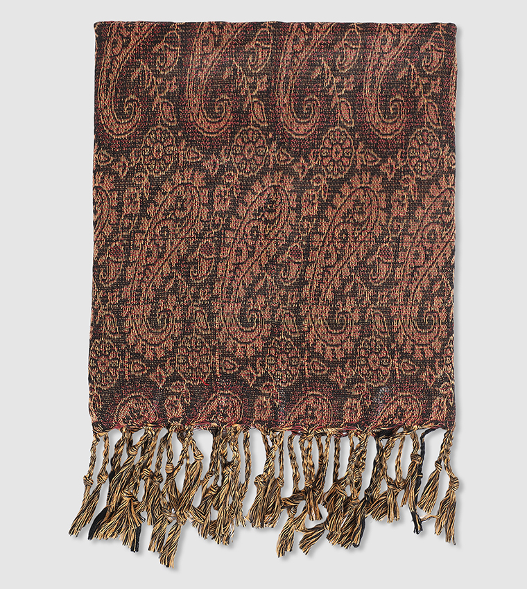 Buy HIS & HERS Paisley Motif Woven Scarf In Brown | 6thStreet Qatar