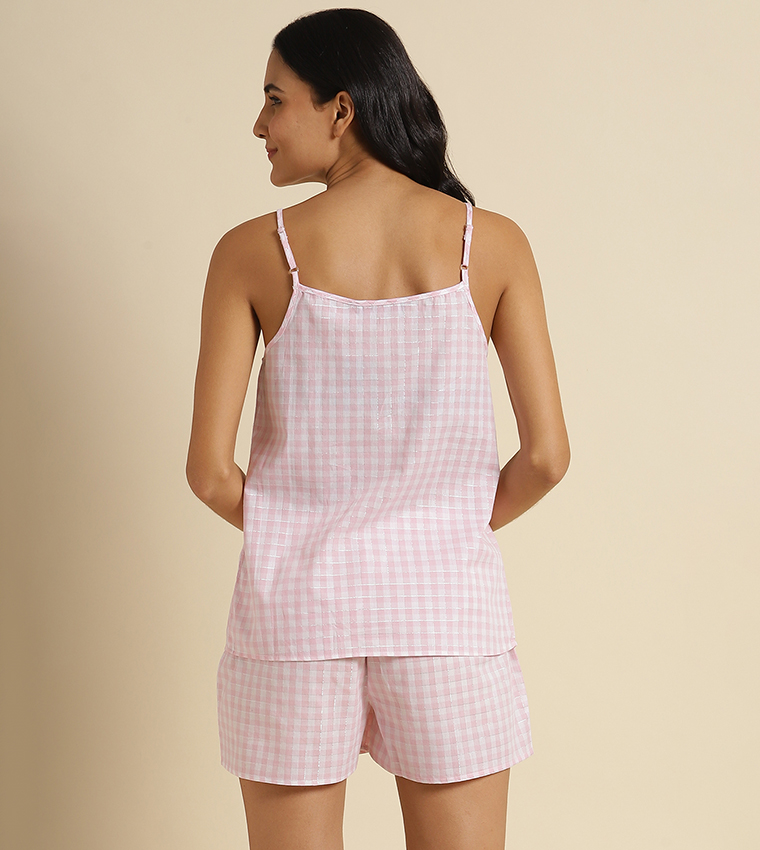 Buy HIS & HERS Checkered Night Romper In Pink | 6thStreet Qatar