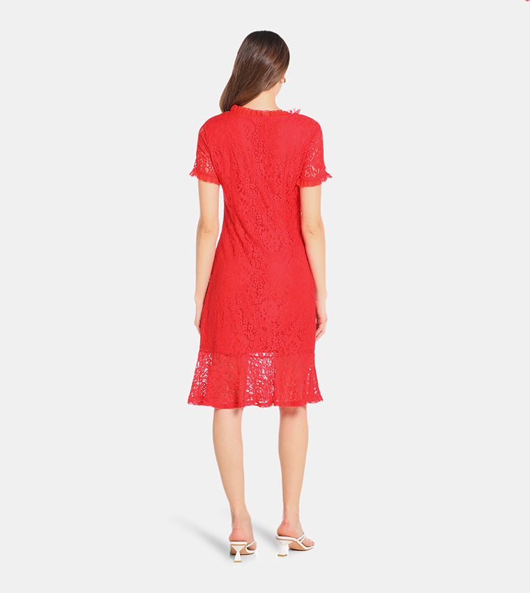 Buy HIS & HERS A Line Lace Midi Dress In Red | 6thStreet Qatar