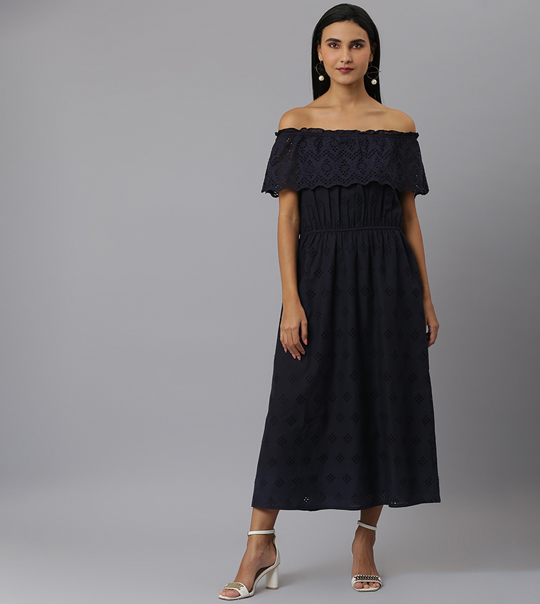 Buy HIS & HERS Shifley Off Shoulder Midi Dress In Black | 6thStreet UAE