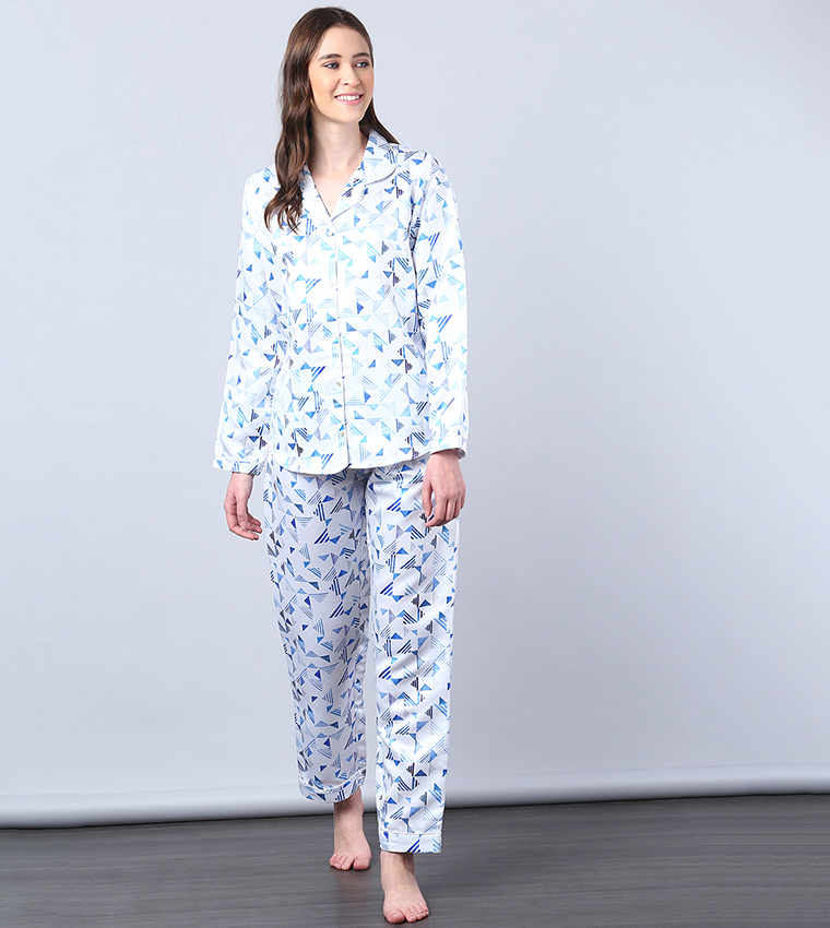 Buy HIS & HERS Printed Regular Pyjama Set In White | 6thStreet Oman