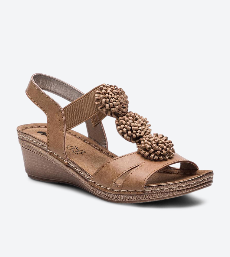 Buy Inblu @ CCC Pom Pom Detail Round Toe Wedge Sandals Brown In Brown ...