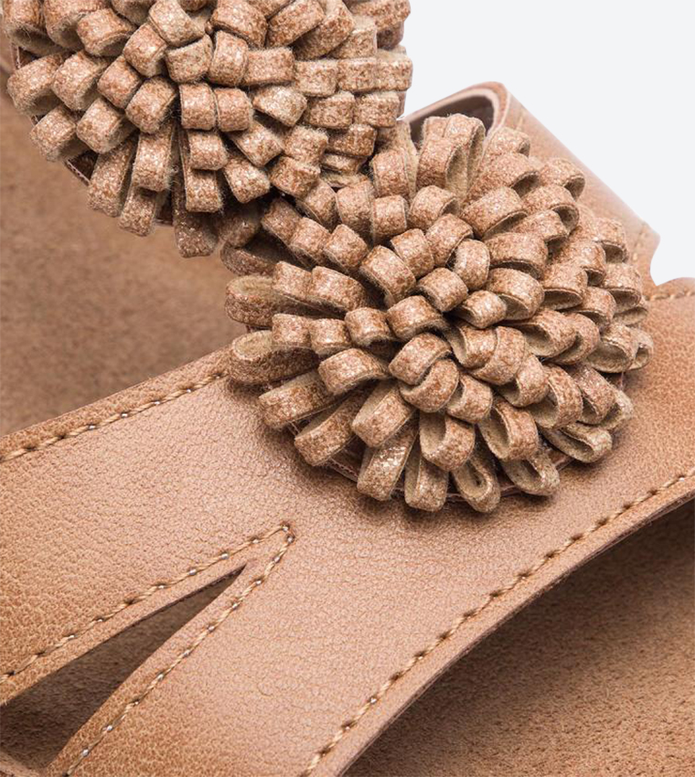 Buy Inblu @ CCC Pom Pom Detail Round Toe Wedge Sandals Brown In Brown ...