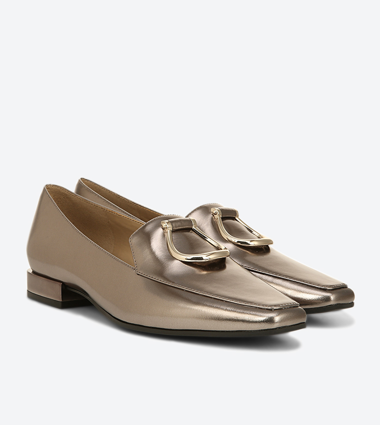 Buy Naturalizer Corrine Block Heel Square Toe Loafers Gold In Gold ...
