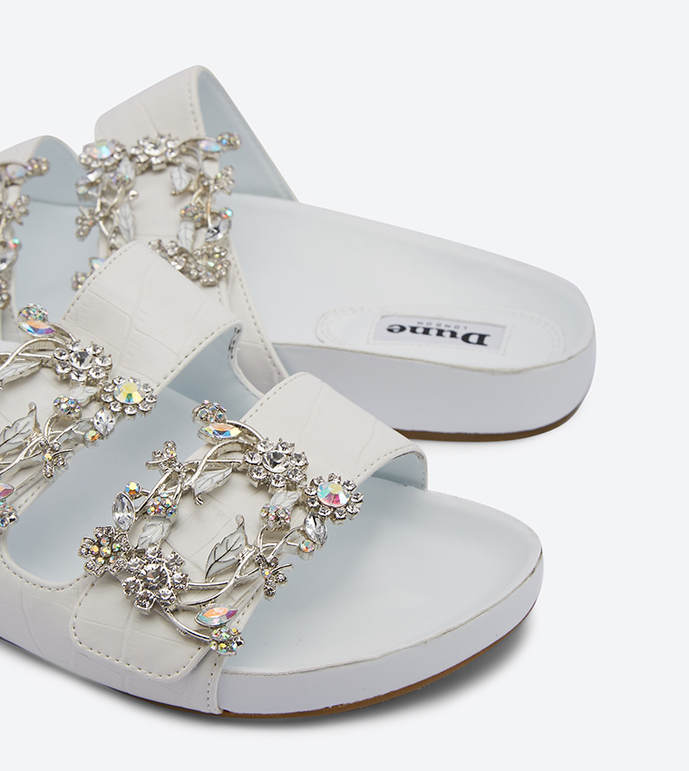 Buy Dune London Double Strap Jewel Slides White NASTASIA In White ...