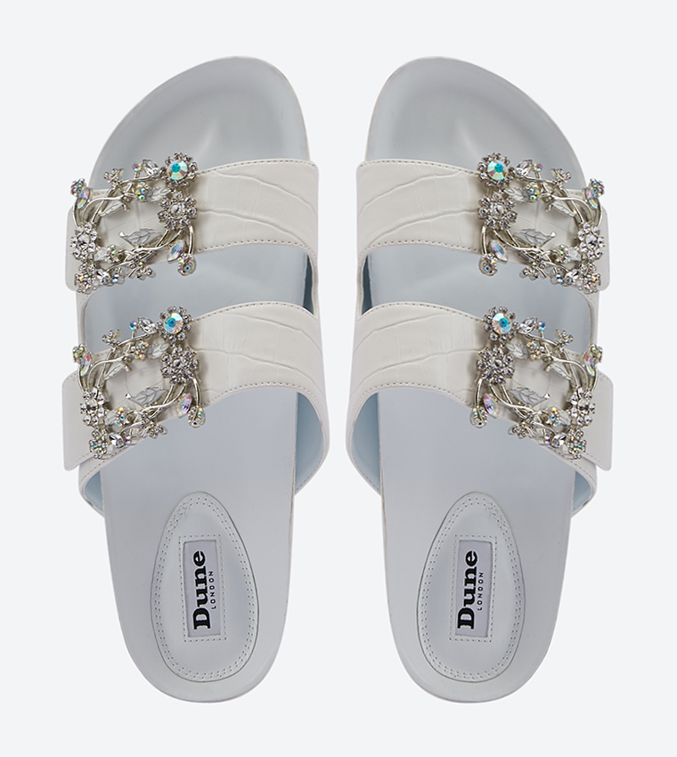 Buy Dune London Double Strap Jewel Slides White NASTASIA In White ...