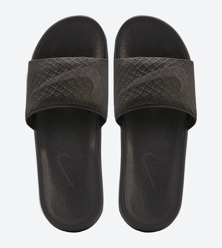 Buy Nike Benassi Solarsoft Logo Printed Slides Black In Black ...