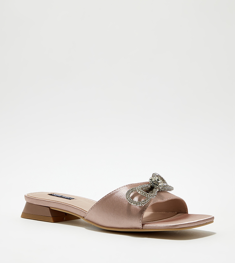 Buy Nine West ARCHIE AK Embellished Bow Flat Sandals In Pink ...