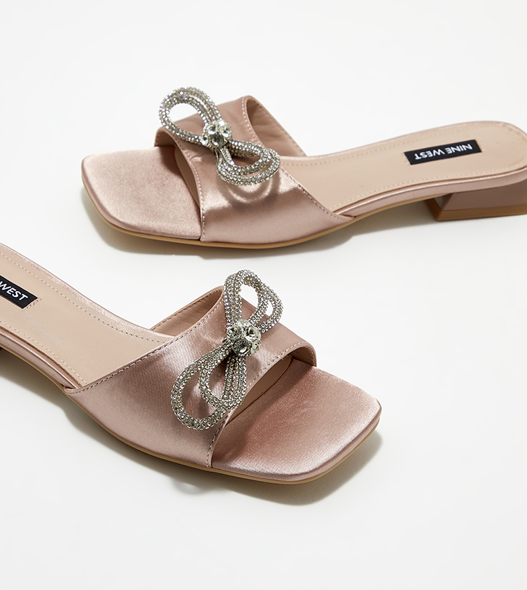 Buy Nine West ARCHIE AK Embellished Bow Flat Sandals In Pink ...