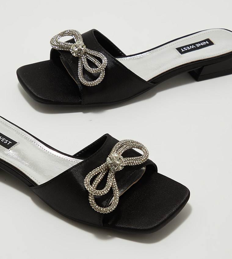 Buy Nine West ARCHIE AK Embellished Bow Flat Sandals In Black ...