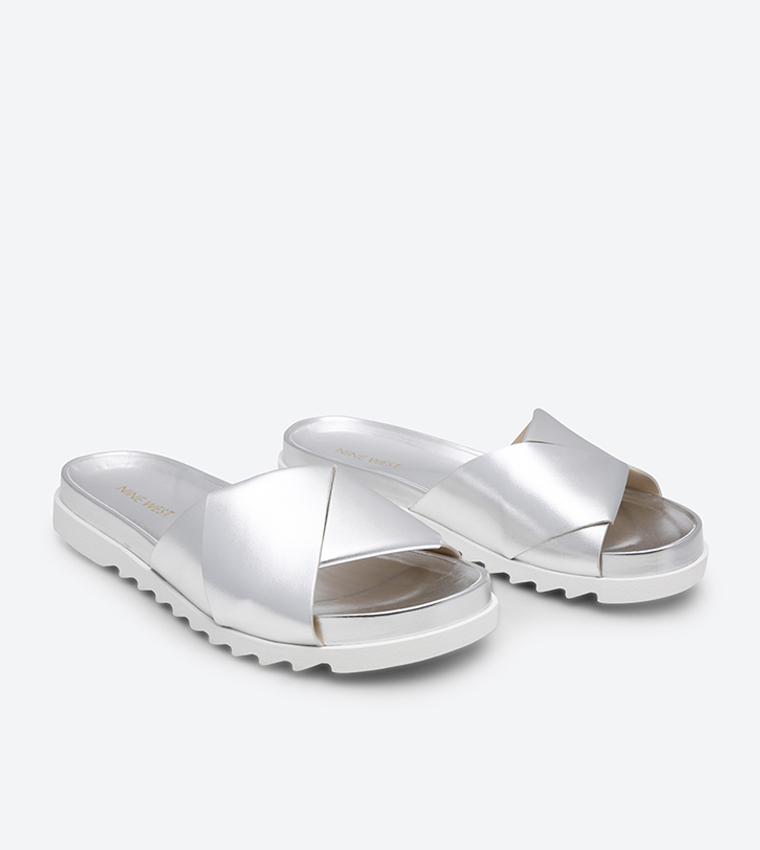 Buy Nine West Furaish Slides Silver In Silver | 6thStreet Qatar