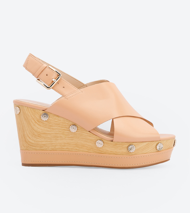 Buy Nine West Vanessa Buckle Closure Wedge Sandals Beige In Beige ...