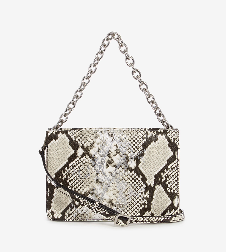 Buy Nine West Snake Print Metallic Strap Detailed Cross Body Bag White ...
