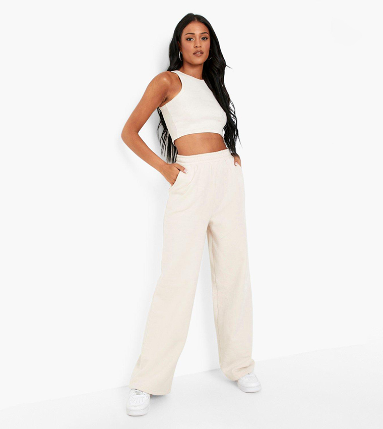 Buy Boohoo Wide Leg And Crop Top Lounge Set In STONE | 6thStreet Kuwait