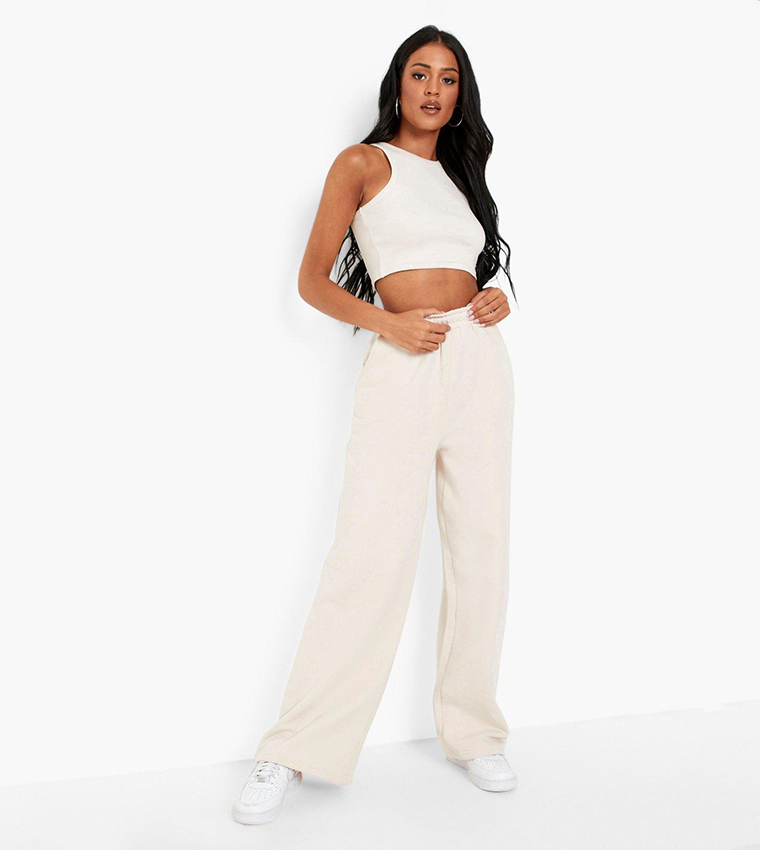 Buy Boohoo Wide Leg And Crop Top Lounge Set In STONE | 6thStreet Kuwait
