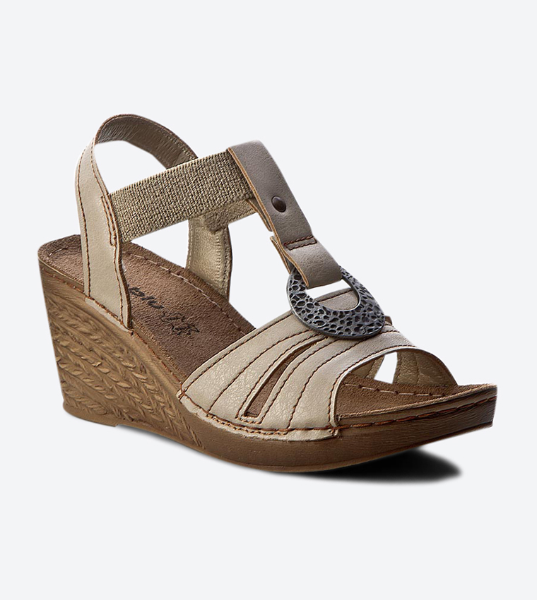 Buy Inblu @ CCC Slingback Elastic Strap Round Toe Wedge Sandals Beige ...