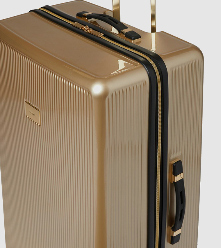 Buy Dune London Logo Detail Hard Shell Trolley Bag, 77cm In Gold ...