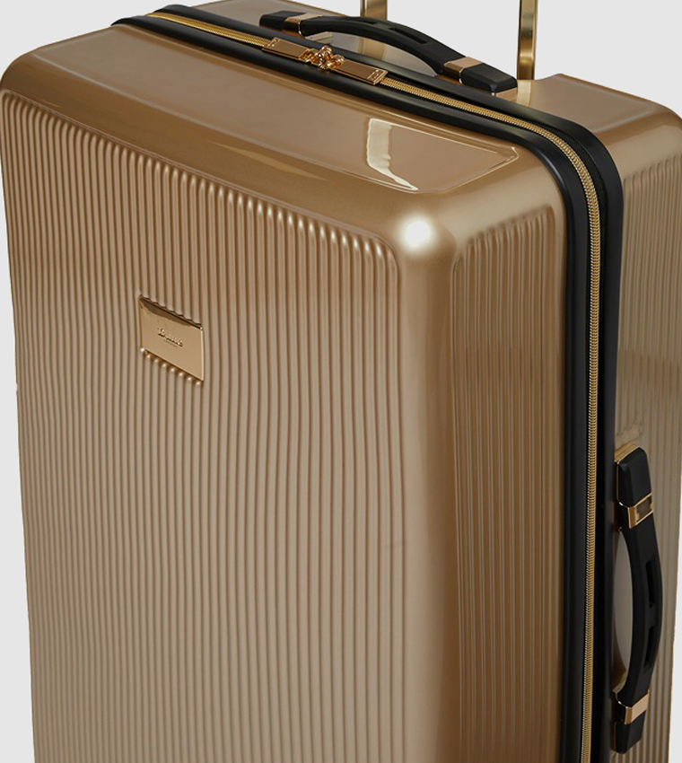 Buy Dune London Logo Detail Hard Shell Trolley Bag, 67cm In Gold ...