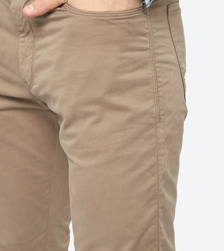Buy Nautica Button Closure Zip Fly Detail Trouser Brown In Brown ...