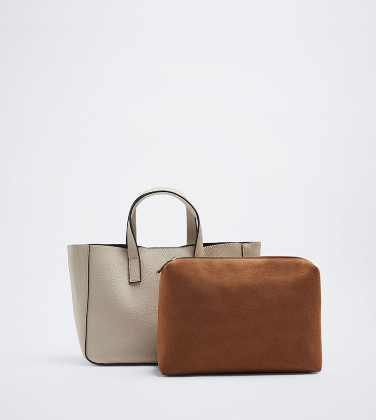 Buy Parfois Textured Tote Bag With Coin Purse In Ecru | 6thStreet UAE