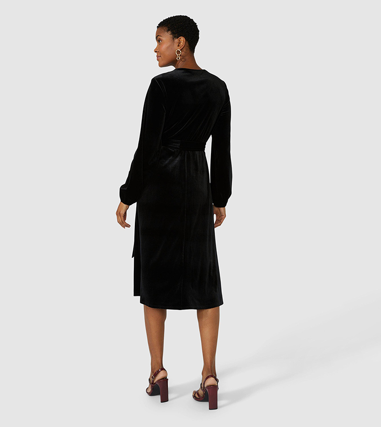 Buy Principles Velvet Wrap Midi Dress In Black | 6thStreet UAE