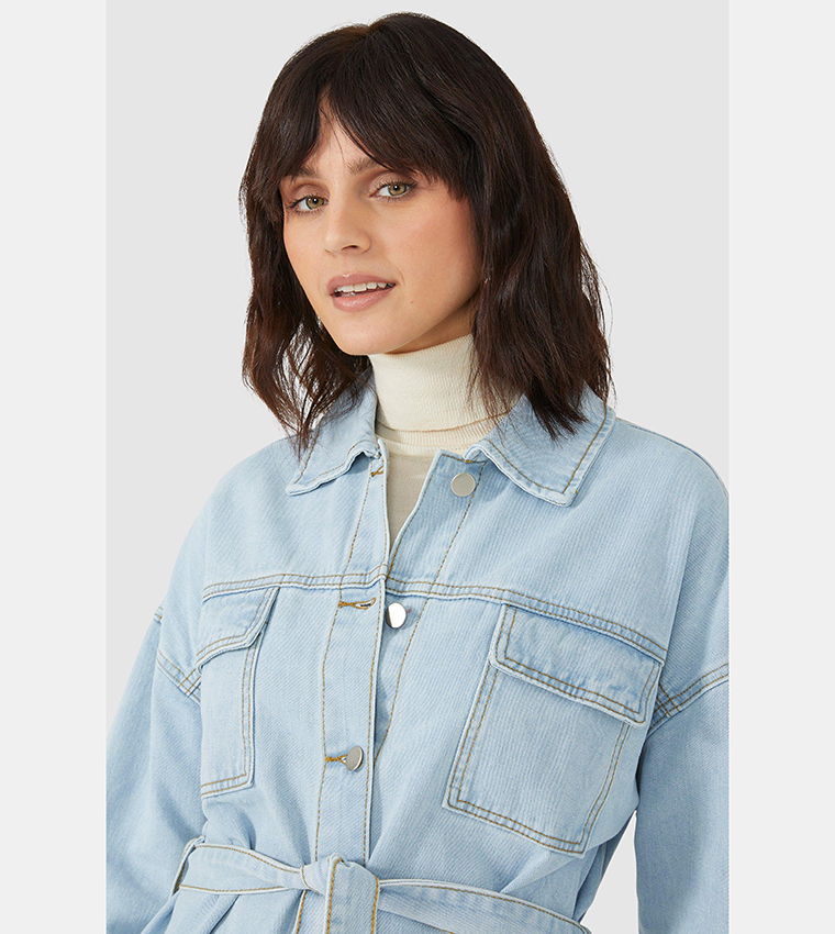 Buy Principles Denim Belted Shacket In Blue | 6thStreet Kuwait