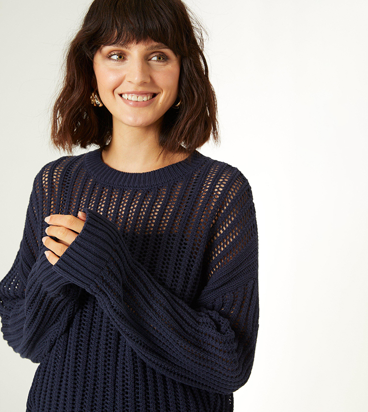 Buy Principles Relaxed Fit Open Knit Jumper In Navy | 6thStreet UAE