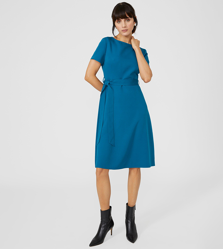 Buy Principles Belted Fit And Flare Smart Dress In Teal | 6thStreet UAE