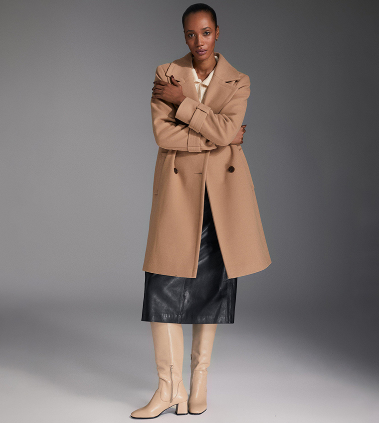 Buy Principles Double Breasted Cuff Detail Coat In Beige | 6thStreet Kuwait