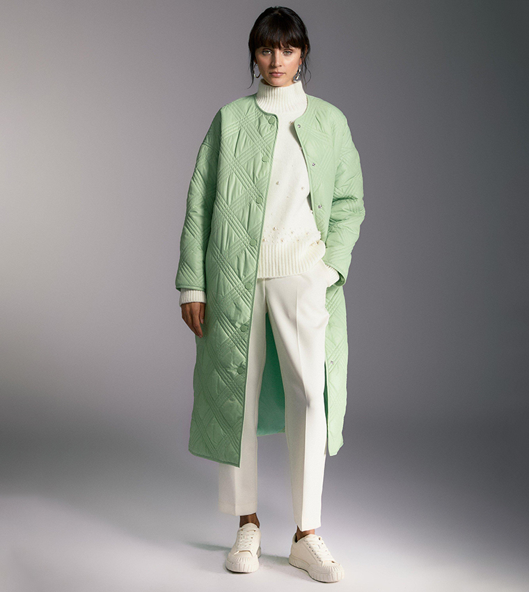 Buy Principles Check Stitch Quilted Longline Coat In Green | 6thStreet ...