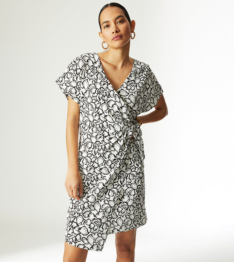 Buy Principles Mono Floral Print Linen Mix Wrap Dress In Multiple ...