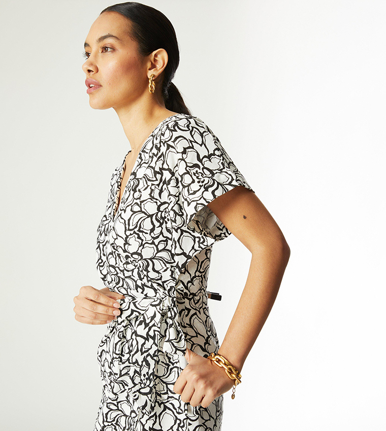 Buy Principles Mono Floral Print Linen Mix Wrap Dress In Multiple ...