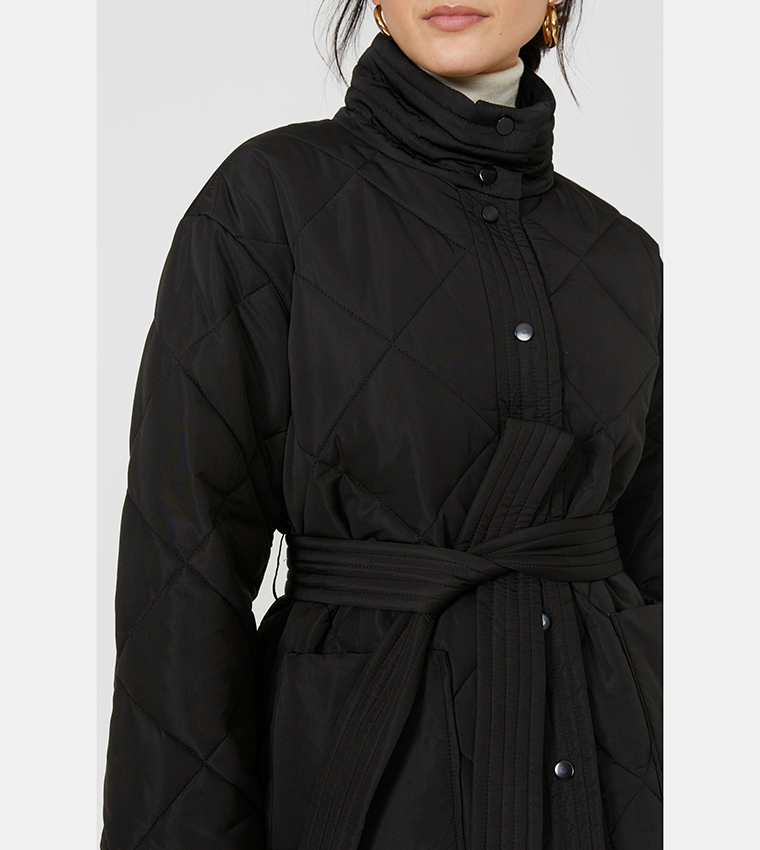 Buy Principles Diamond Quilted Belted Coat In Black | 6thStreet Qatar