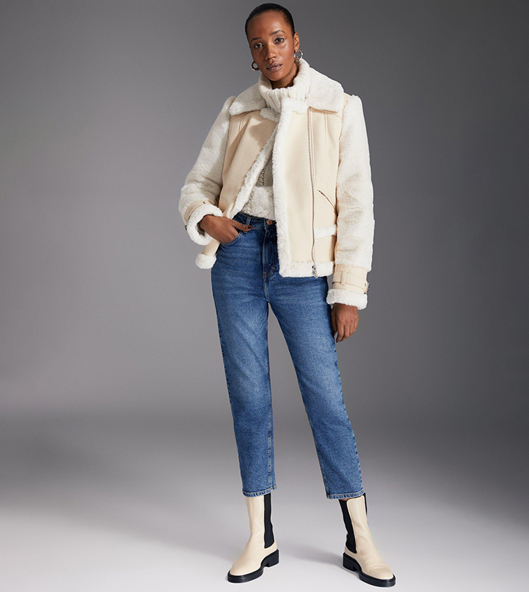 Buy Principles Button Cuff Aviator Jacket In Beige | 6thStreet Bahrain