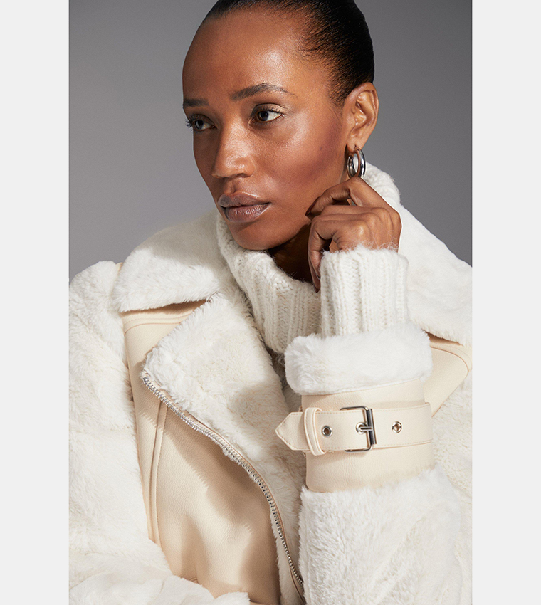 Buy Principles Button Cuff Aviator Jacket In Beige | 6thStreet Bahrain