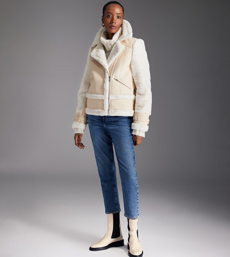 Buy Principles Button Cuff Aviator Jacket In Beige | 6thStreet Bahrain